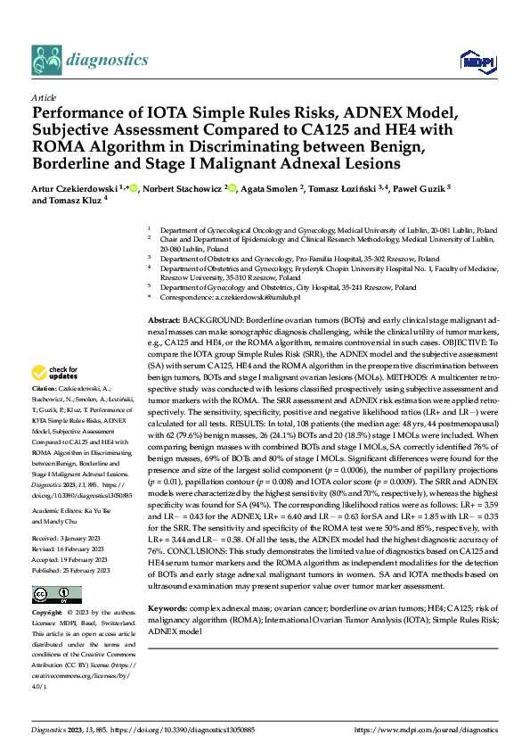 (PDF) Performance of IOTA Simple Rules Risks, ADNEX Model, Subjective ...
