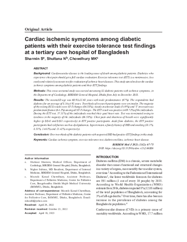 (PDF) Cardiac ischemic symptoms among diabetic patients with their ...