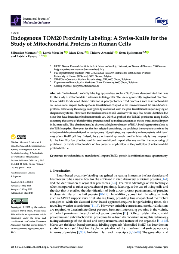 (PDF) Endogenous TOM20 Proximity Labeling: A Swiss-Knife for the Study ...