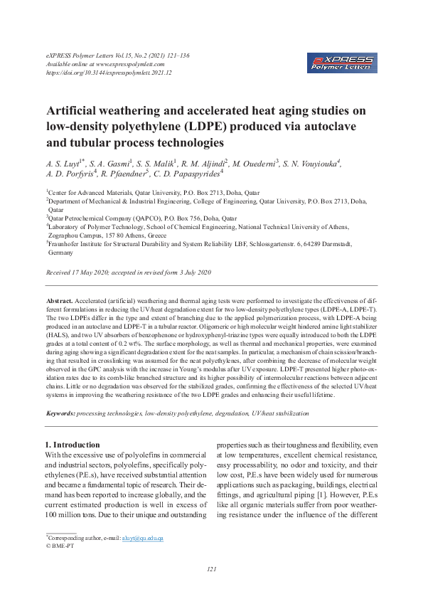 (PDF) Artificial weathering and accelerated heat ageing studies on low ...