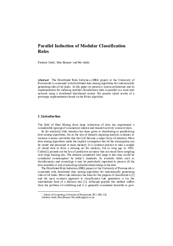 Pdf Parallel Induction Of Modular Classification