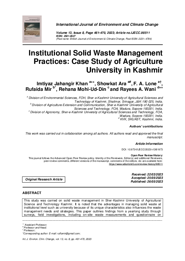 (PDF) Institutional Solid Waste Management Practices: Case Study of ...