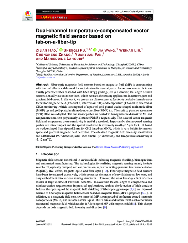 (PDF) Dual-channel temperature-compensated vector magnetic field sensor ...
