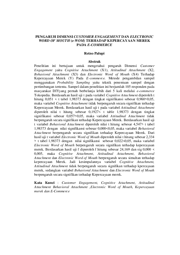 (PDF) Pengaruh Dimensi Customer Engagement dan Electronic Word of Mouth (E-WoM) terhadap ...