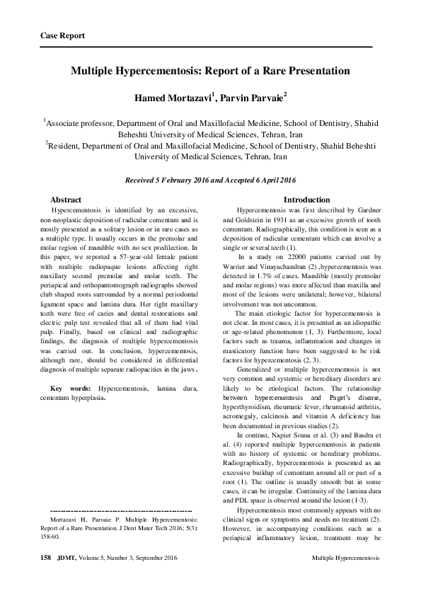 (PDF) Multiple Hypercementosis: Report of a Rare Presentation