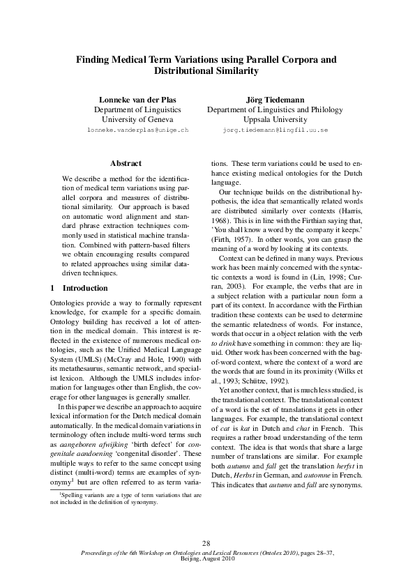 (PDF) Finding medical term variations using parallel corpora and ...