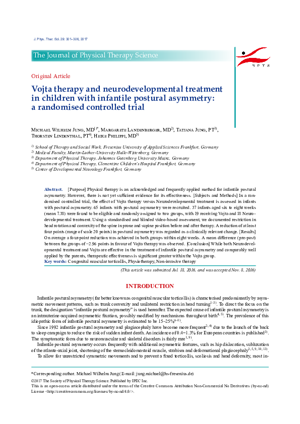 (PDF) Vojta therapy and neurodevelopmental treatment in children with ...