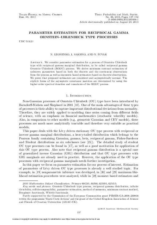 Pdf Parameter Estimation For Reciprocal Gamma Ornstein Uhlenbeck Type Processes