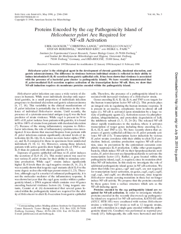 (PDF) Proteins Encoded by the cag Pathogenicity Island of Helicobacter ...