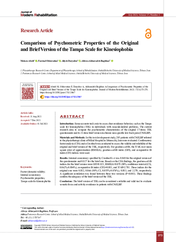 (PDF) Comparison of Psychometric Properties of the Original and Brief ...