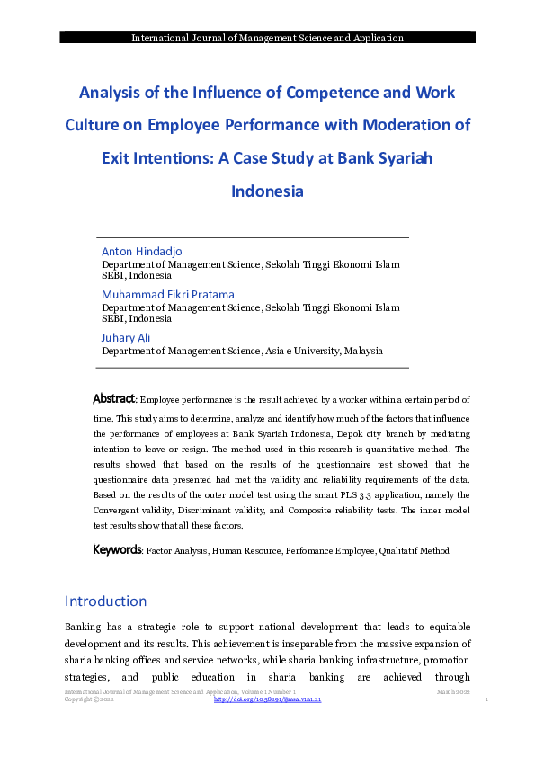 (PDF) Analysis of the Influence of Competence and Work Culture on ...