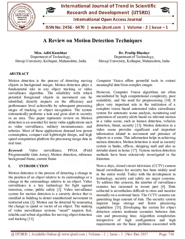 (PDF) A Review on Motion Detection Techniques