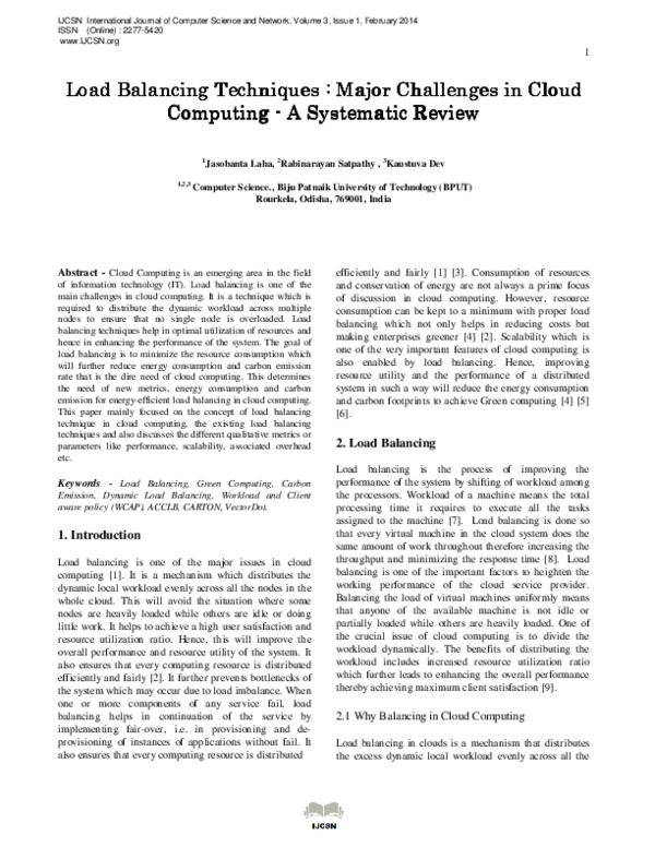 Pdf 1 Load Balancing Techniques Major Challenges In Cloud Computing