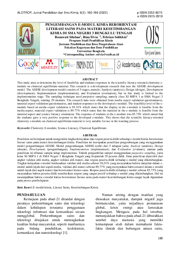 (PDF) Pengembangan E-Modul Kimia Berorientasi Literasi Sains Pada Materi Kesetimbangan Kimia DI ...