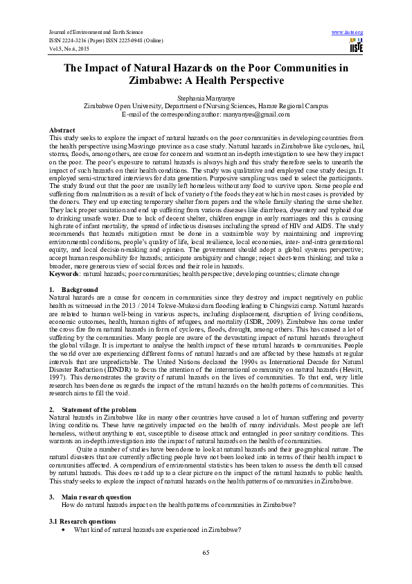 (PDF) The Impact of Natural Hazards on the Poor Communities in Zimbabwe ...