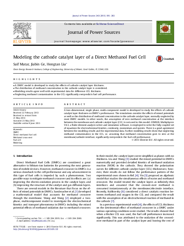 Pdf Modeling The Cathode Catalyst Layer Of A Direct Methanol Fuel Cell