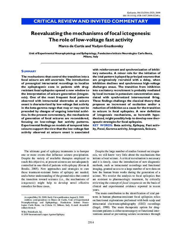 (PDF) Reevaluating the mechanisms of focal ictogenesis: The role of low ...