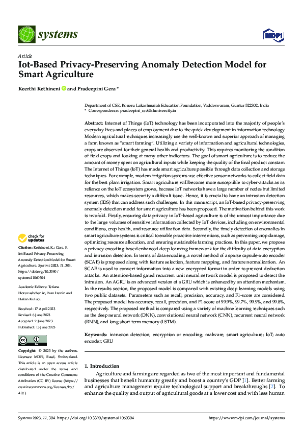 (PDF) Iot-Based Privacy-Preserving Anomaly Detection Model for Smart Agriculture