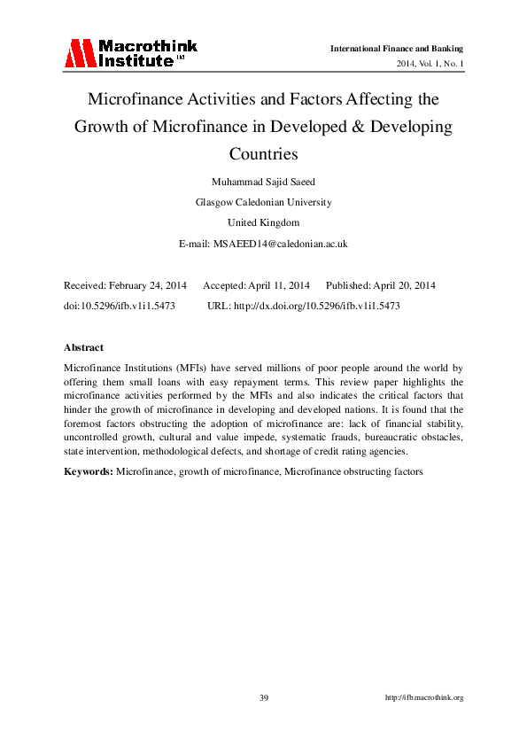 (PDF) Microfinance Activities and Factors Affecting the Growth of ...
