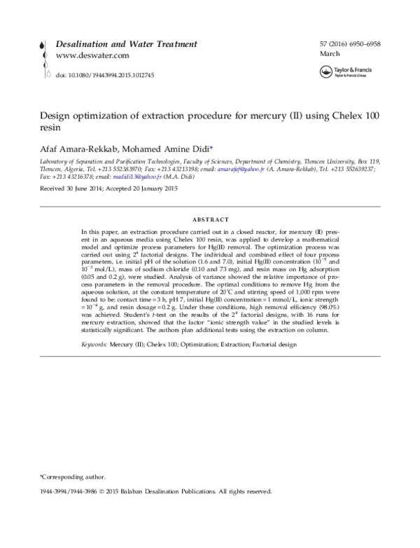 (PDF) Design optimization of extraction procedure for mercury (II ...