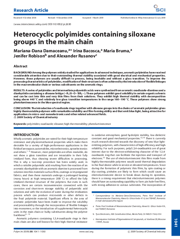 (PDF) Heterocyclic polyimides containing siloxane groups in the main chain