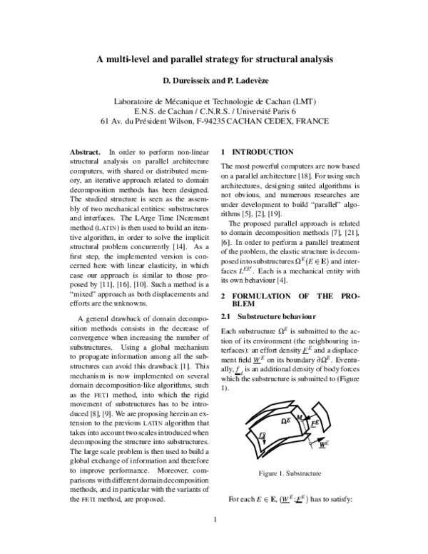Pdf A Multi Level And Parallel Strategy For Structural Analysis