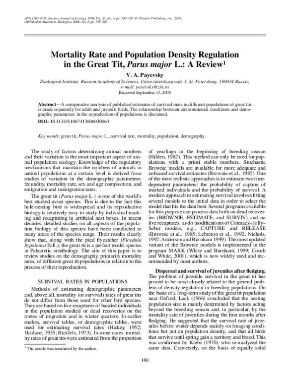 (PDF) Mortality rate and population density regulation in the great tit ...