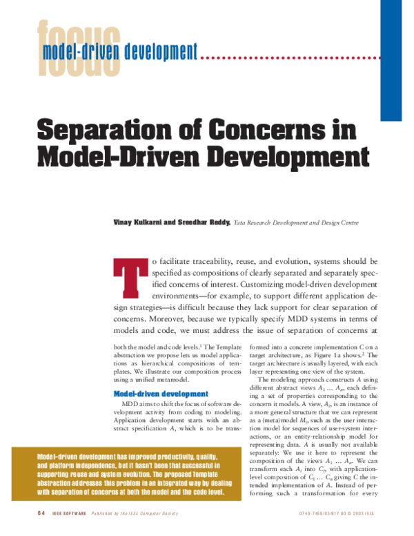 (PDF) Separation of concerns in model-driven development