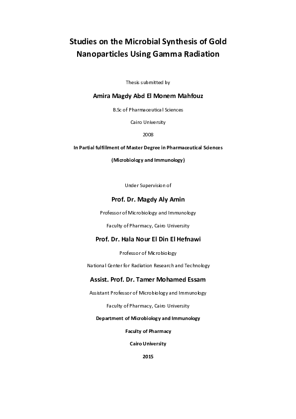 (PDF) Studies on the Microbial Synthesis of Gold Nanoparticles Using Gamma Radiation