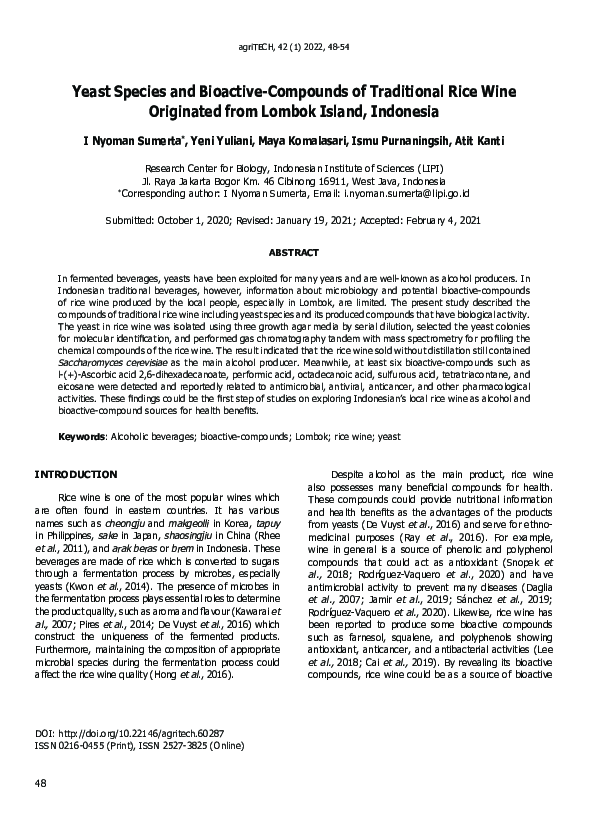 (PDF) Yeast Species and Bioactive-Compounds of Traditional Rice Wine ...