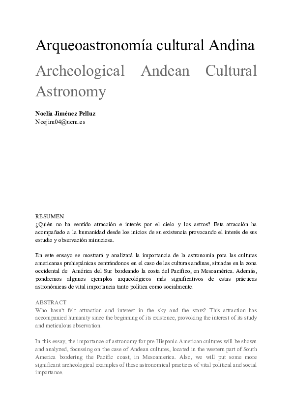 (PDF) Arqueoastronomía cultural Andina Archeological Andean Cultural ...