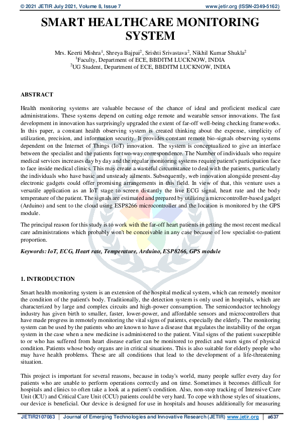 (PDF) Smart Healthcare Monitoring System