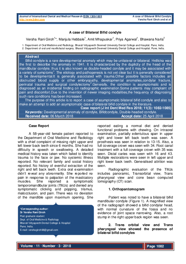 (PDF) A case of Bilateral Bifid condyle