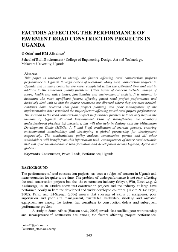(PDF) Factors Affecting the Performance of Pavement Road Construction ...