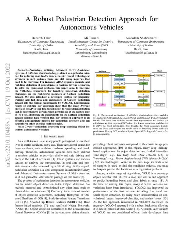 Pdf A Robust Pedestrian Detection Approach For Autonomous Vehicles