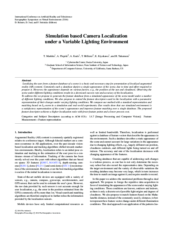 (PDF) Simulation based Camera Localization under a Variable Lighting Environment