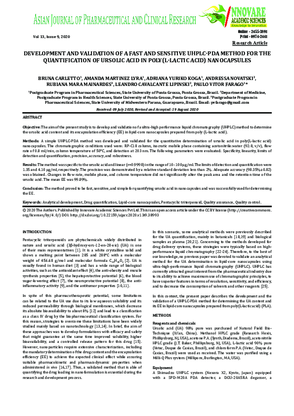 Pdf Development And Validation Of A Fast And Sensitive Uhplc Pda Method For The Quantification