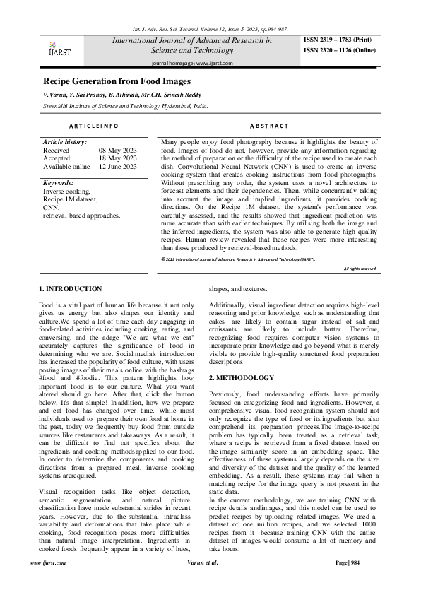 Pdf Recipe Generation From Food Images