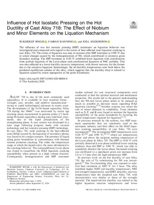 (PDF) Influence of Hot Isostatic Pressing on the Hot Ductility of Cast ...