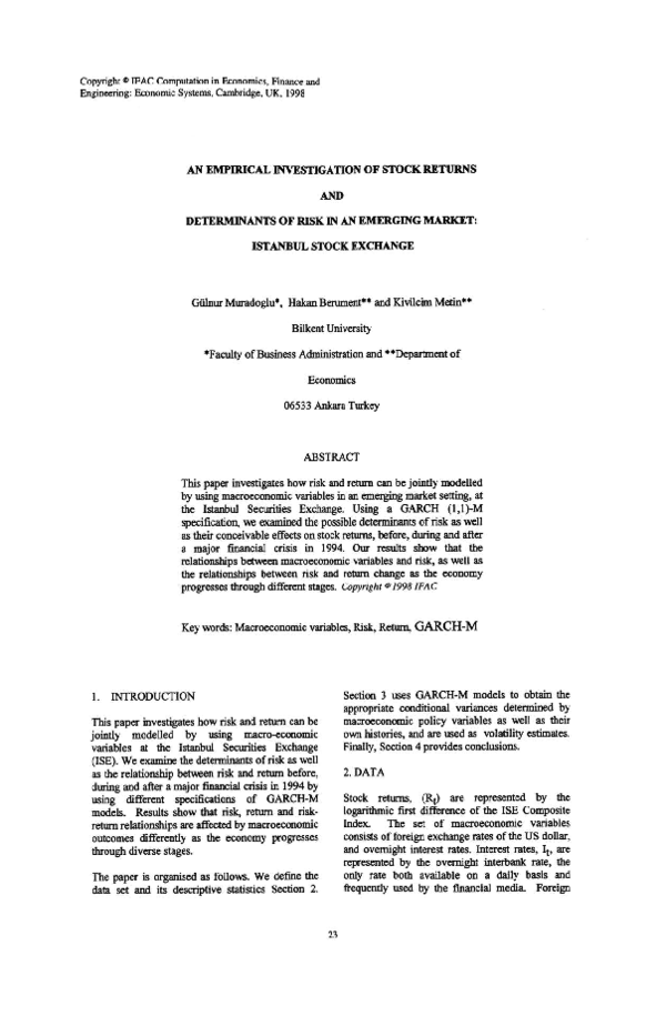 (PDF) An Empirical Investigation of Stock Returns and Determinants of ...