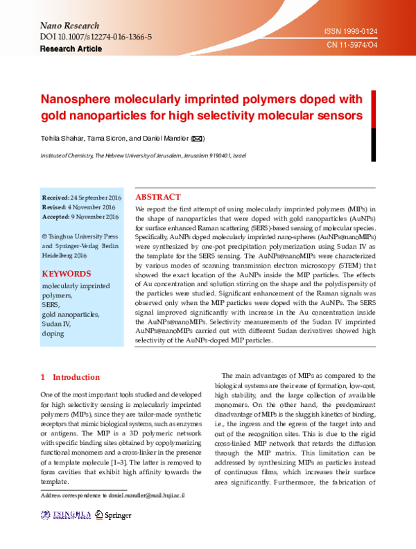 (PDF) Nanosphere molecularly imprinted polymers doped with gold nanoparticles for high ...