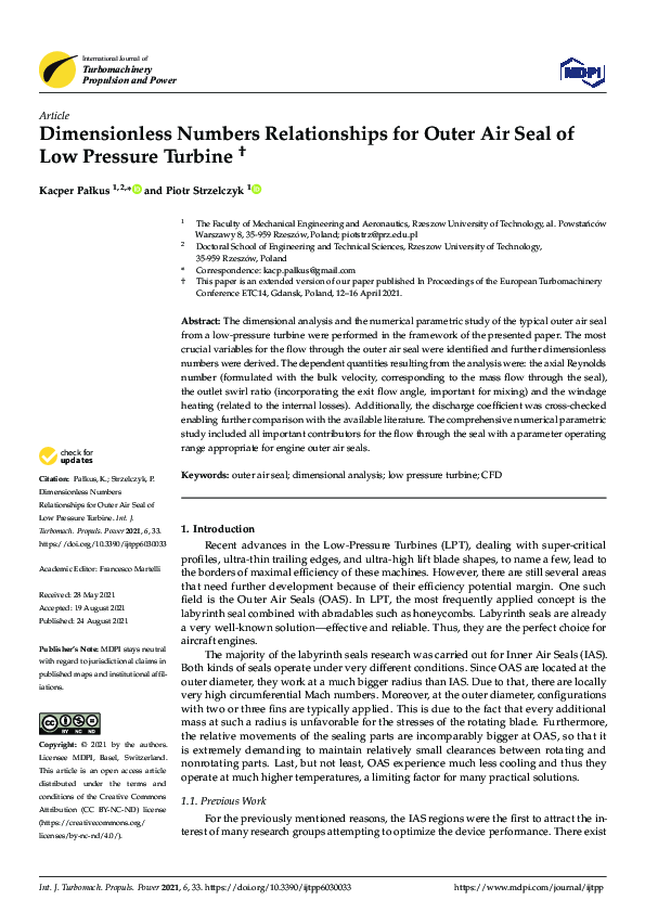 (PDF) Dimensionless Numbers Relationships for Outer Air Seal of Low ...