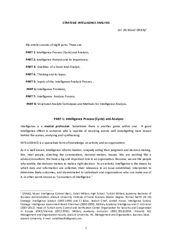 (DOC) STRATEGIC INTELLIGENCE ANALYSIS