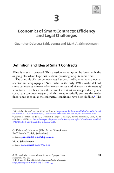 (PDF) Economics of Smart Contracts: Efficiency and Legal Challenges