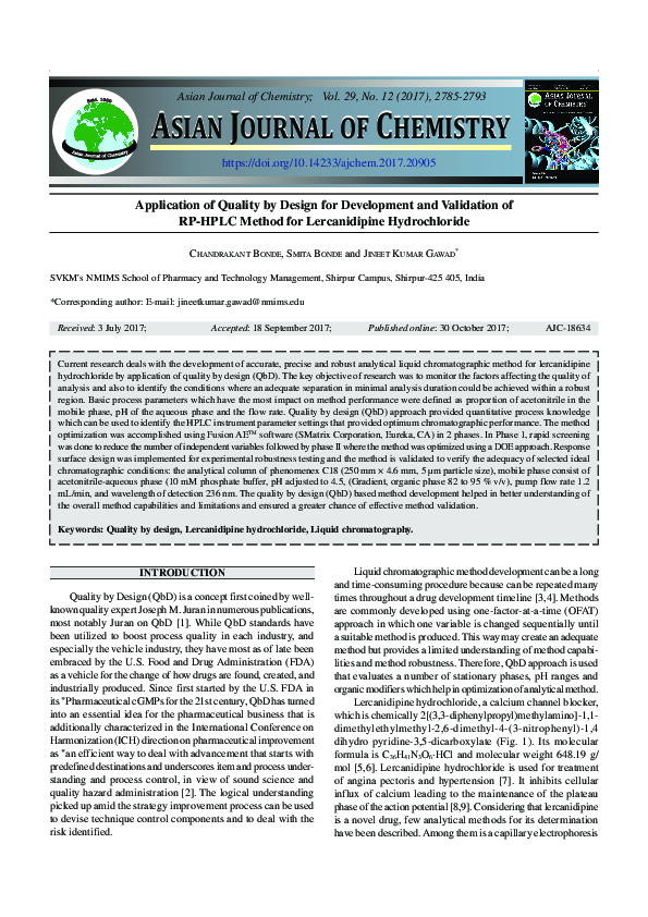 (PDF) Application of Quality by Design for Development and Validation of RP-HPLC Method for ...
