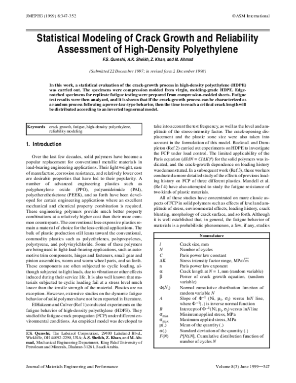 (PDF) Statistical Modeling of Crack Growth and Reliability Assessment ...