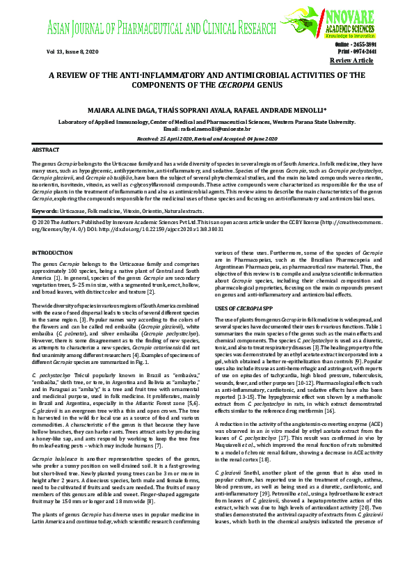 (PDF) A REVIEW OF THE ANTI-INFLAMMATORY AND ANTIMICROBIAL ACTIVITIES OF ...