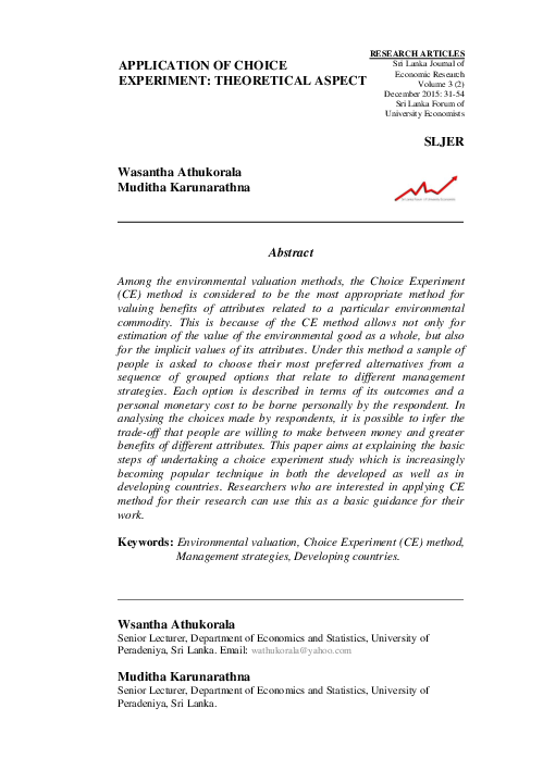 (PDF) Application of choice experiment: theoretical aspect
