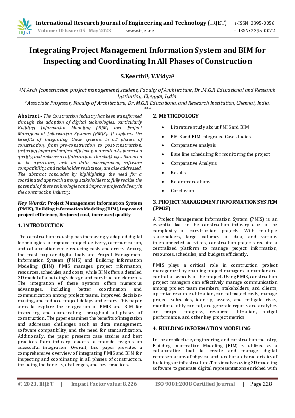 (PDF) Integrating Project Management Information System and BIM for Inspecting and Coordinating ...