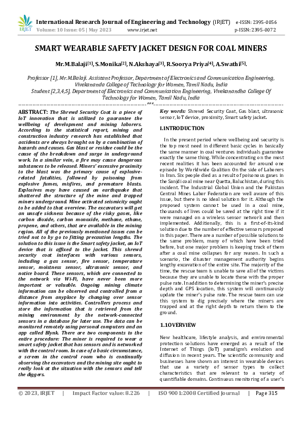 (PDF) SMART WEARABLE SAFETY JACKET DESIGN FOR COAL MINERS